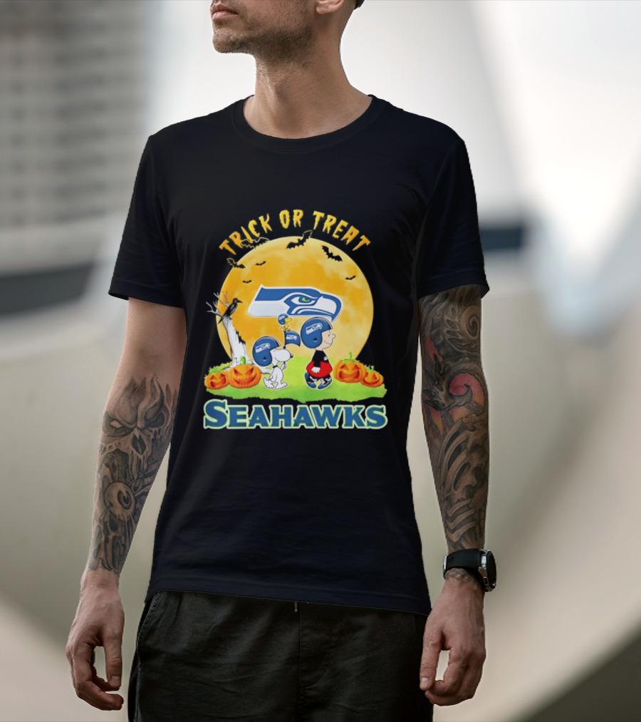Seattle Seahawks Peanuts Trick Or Treat Halloween Abbey Road 2026 T-Shirt
