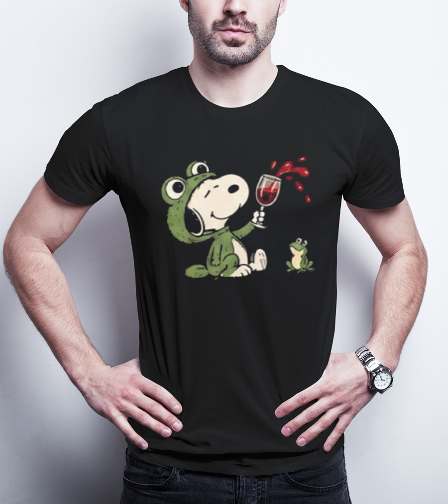 Snoopy Frog Mayhem Christmas Fun Under Mistletoe For Snoopy Fans T-Shirt