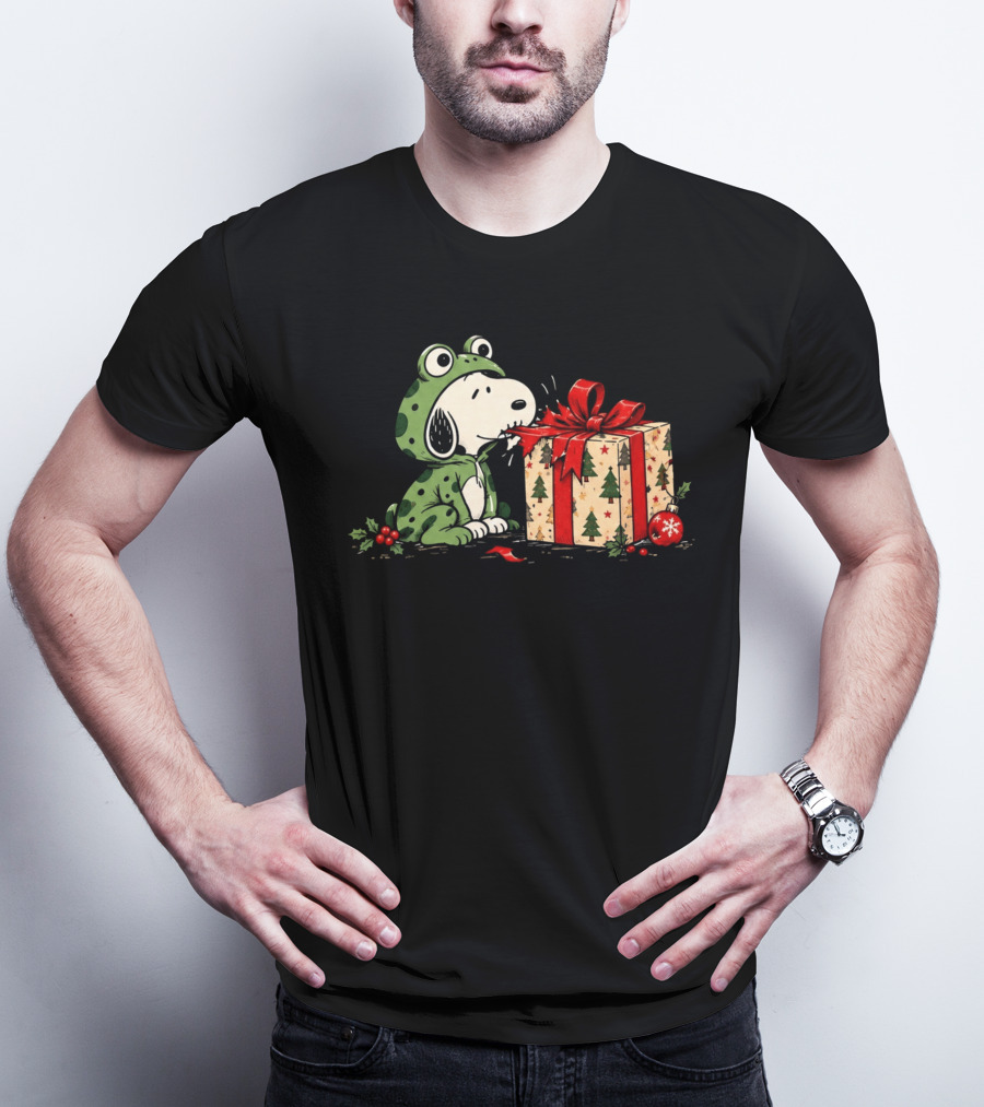 Snoopy Frog Christmas Chaos With Gift Box For Snoopy Lovers T-Shirt