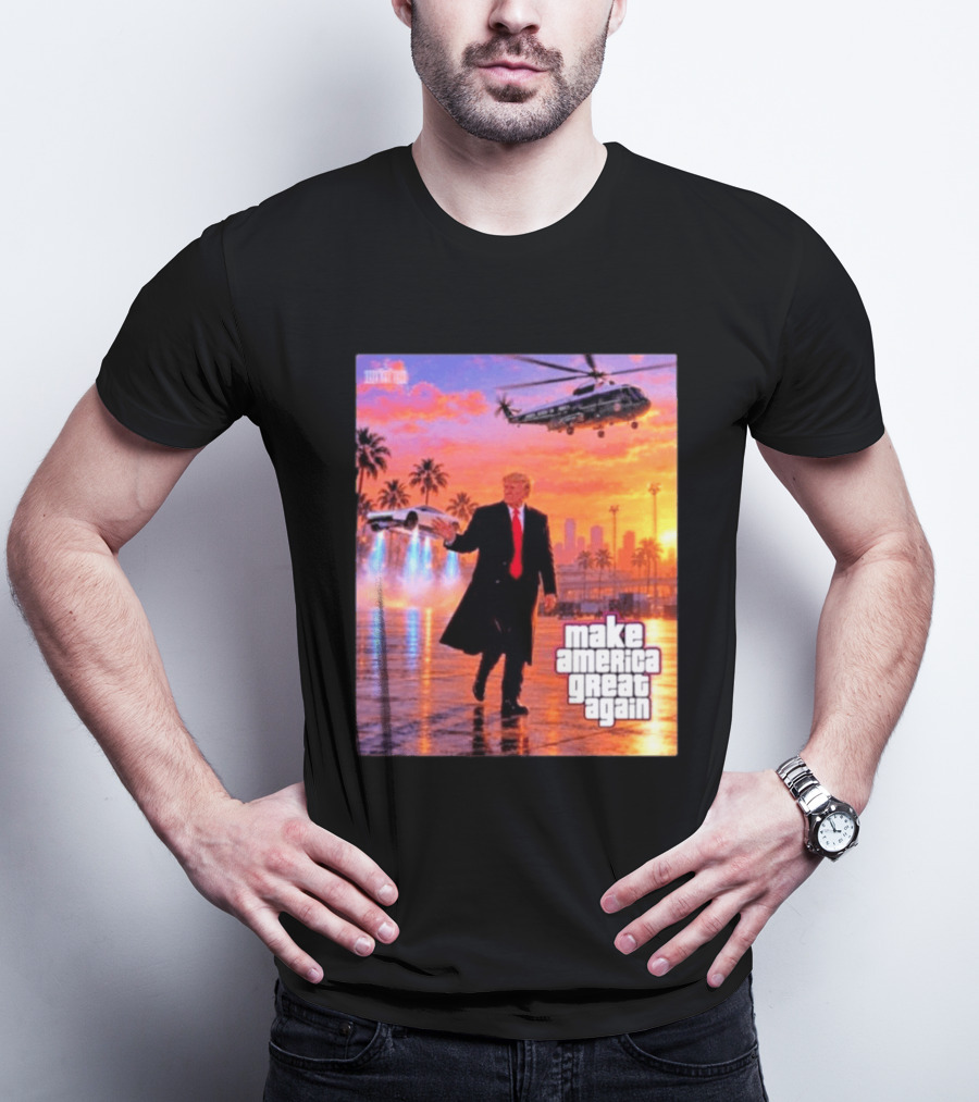 Make America Great Again Flying Cars Helicopter Sunset T-Shirt