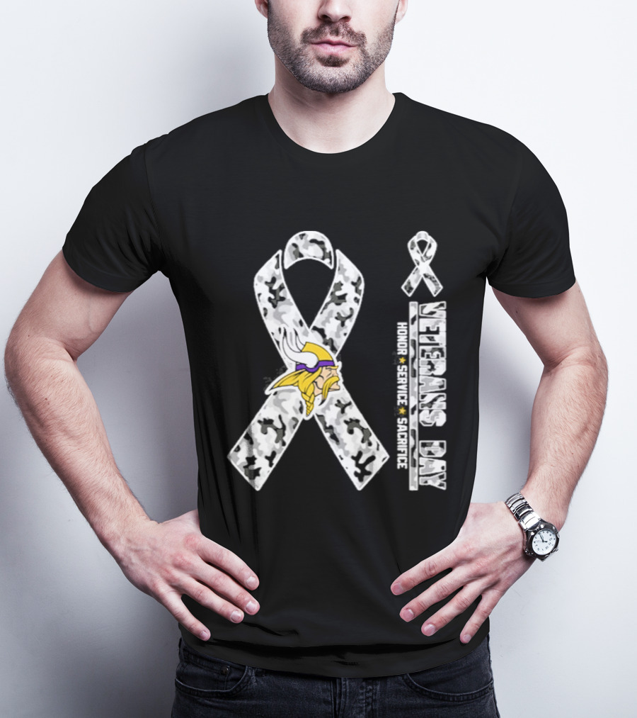 Minnesota Vikings Veterans Day 2026 Camo Ribbon Honor Service Sacrifice T-Shirt