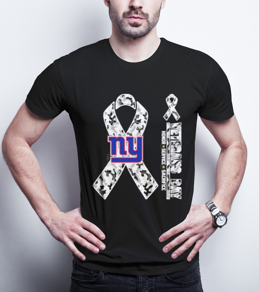 New York Giants Veterans Day 2026 Camo Ribbon Honor Service Sacrifice T-Shirt