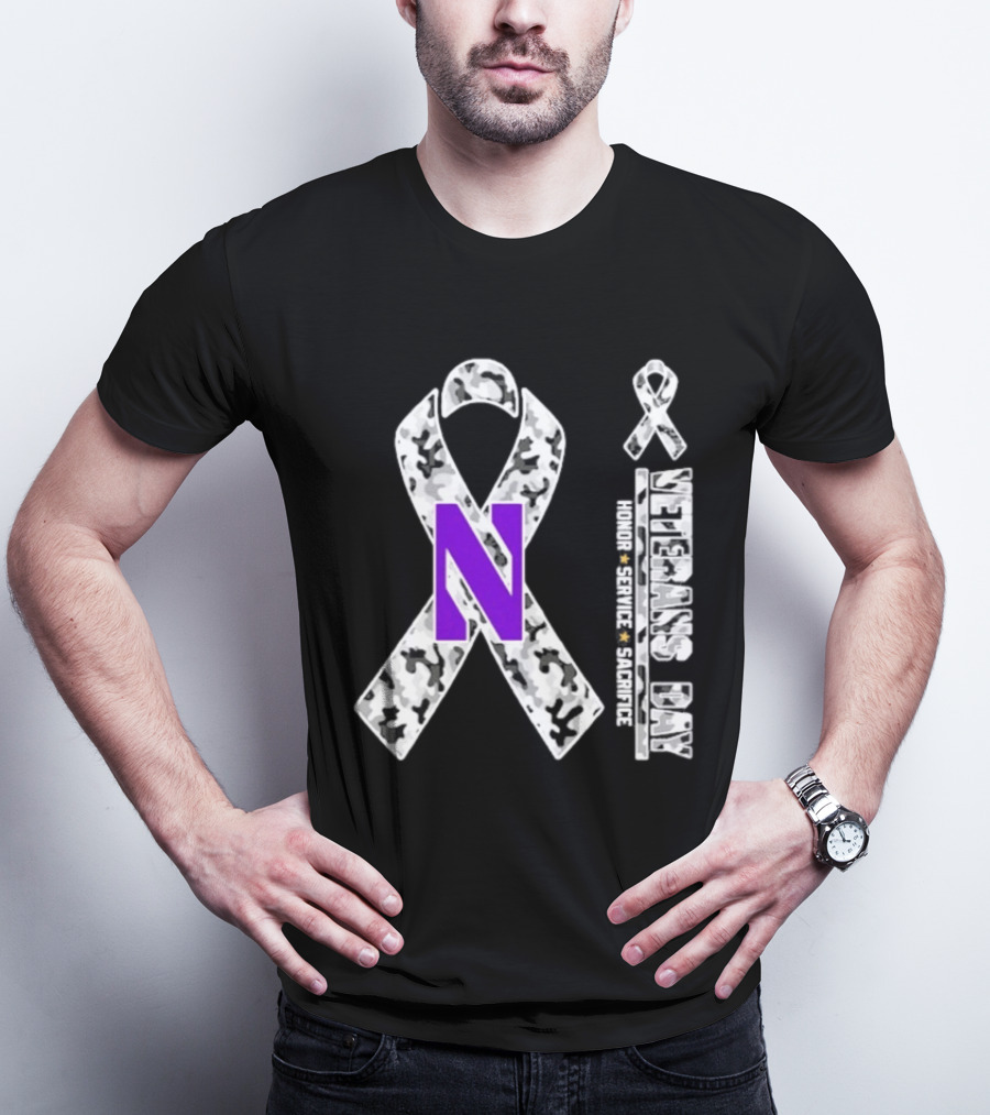Northwestern Wildcats Veterans Day 2026 Camouflage Ribbon Honor Service Sacrifice T-Shirt