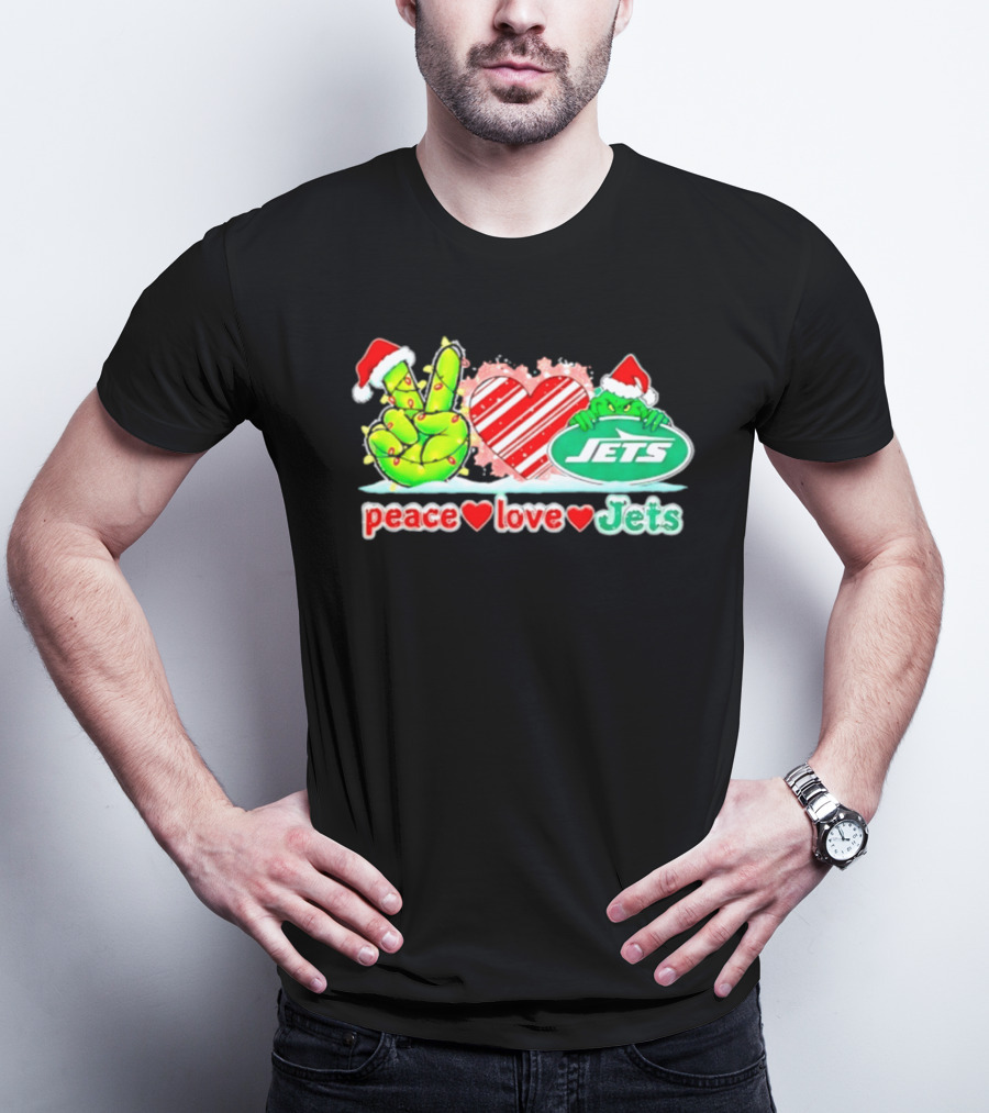 Peace Love Jets Christmas 2026 Grinch New York Football T-Shirt