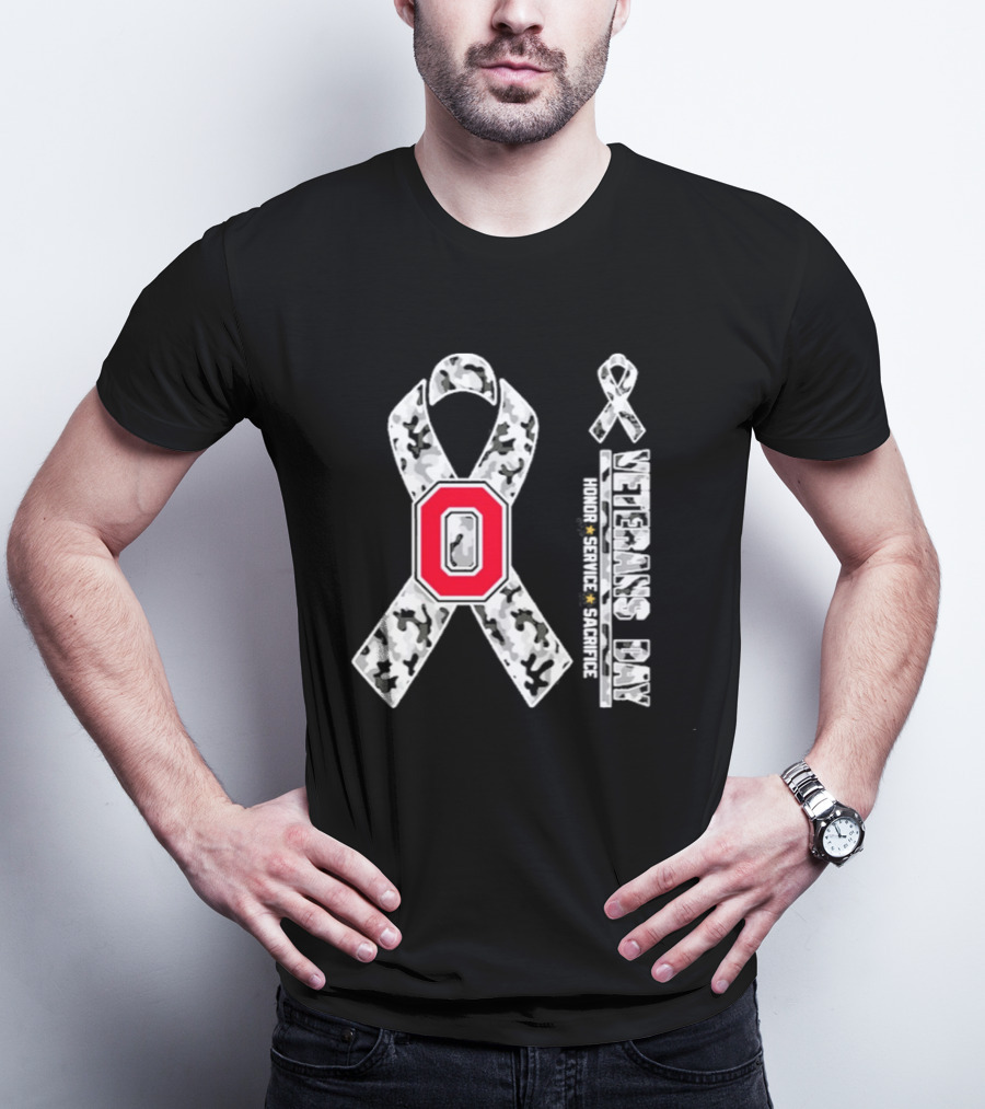 Ohio State Buckeyes Veterans Day 2026 Honor Service Sacrifice Camo Ribbon T-Shirt
