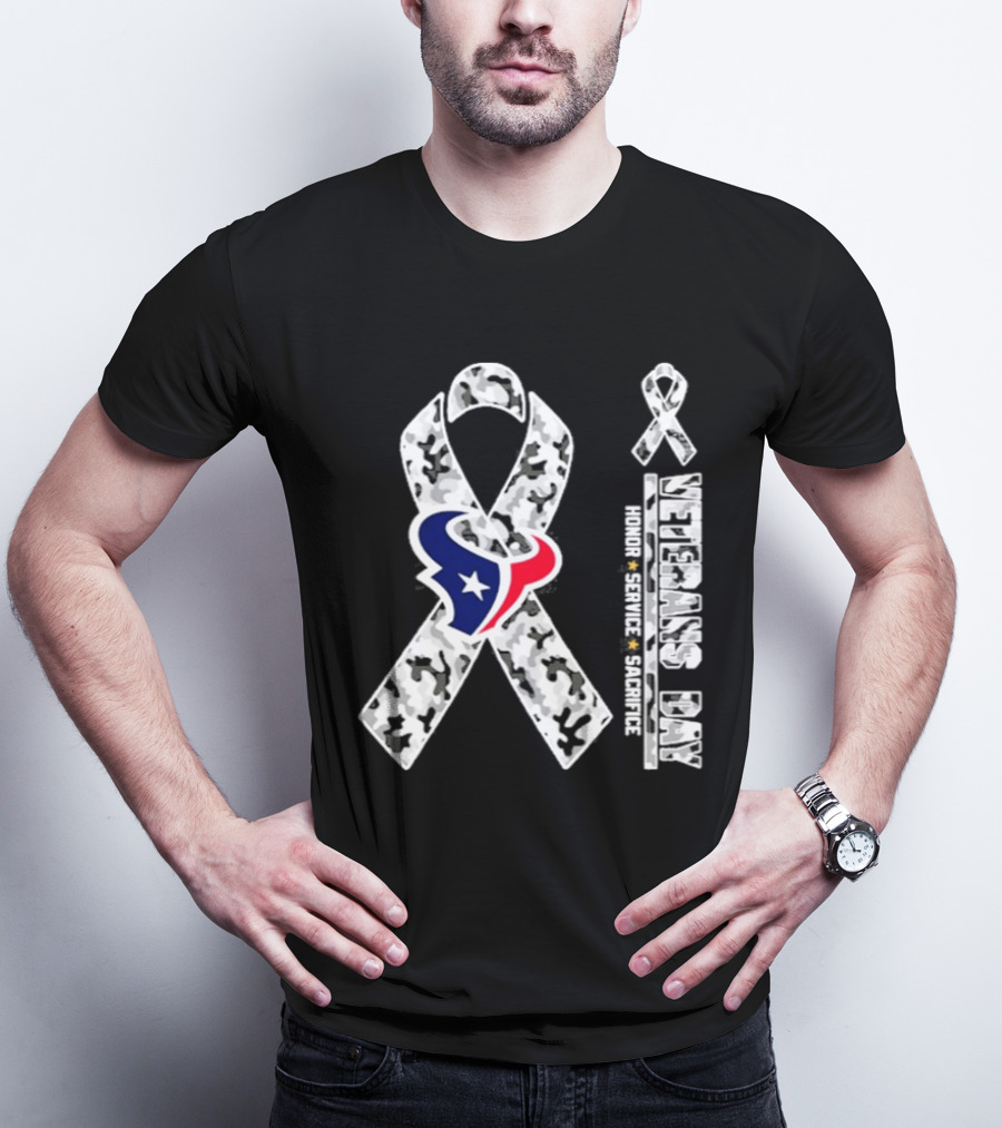 Houston Texans Veterans Day 2026 Camouflage Ribbon Honor Service Sacrifice T-Shirt