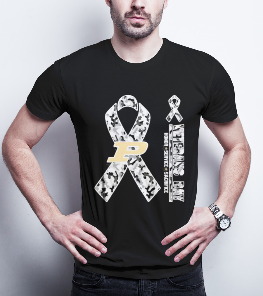 Purdue Boilermakers Veterans Day 2026 Camouflage Ribbon Honor Service Sacrifice T-Shirt