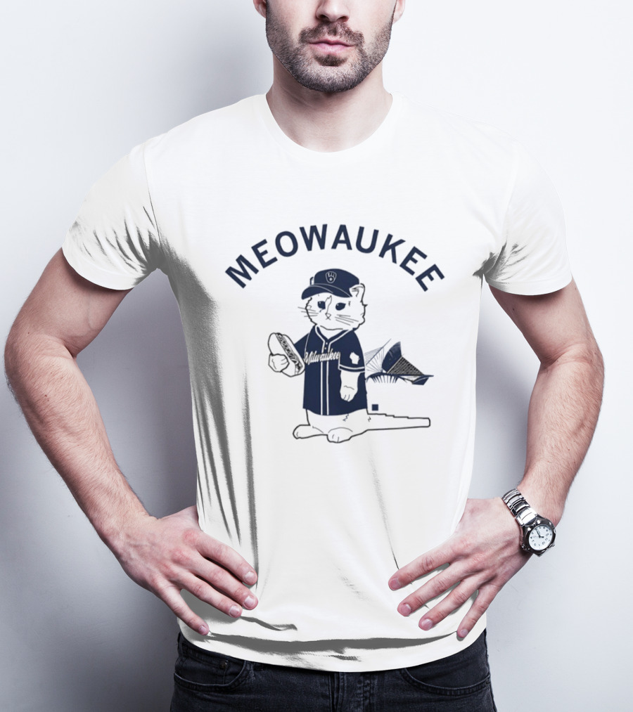 Meowaukee Brew Crew Baseball Cat Milwaukee Brewers Fan T-Shirt