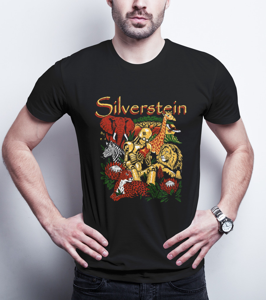 Silverstein South African 2026 Tour Wildlife Artistry With Golden Robots And Iconic Animals T-Shirt