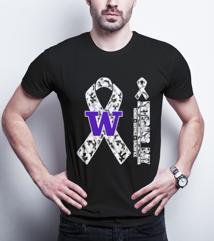 Washington Huskies Veterans Day 2026 Honor Service Sacrifice Camouflage Ribbon T-Shirt