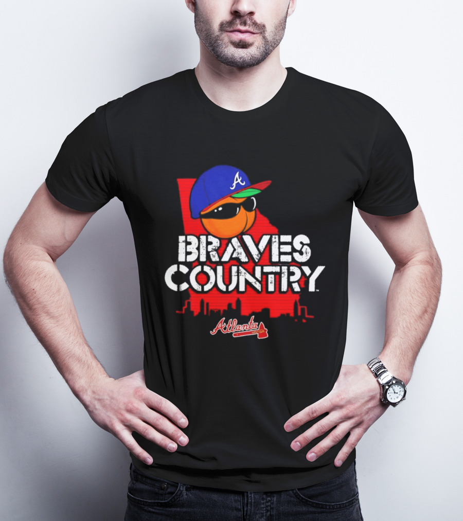 Braves Country Atlanta A Cap Sunglasses Georgia Map Red Skyline T-Shirt