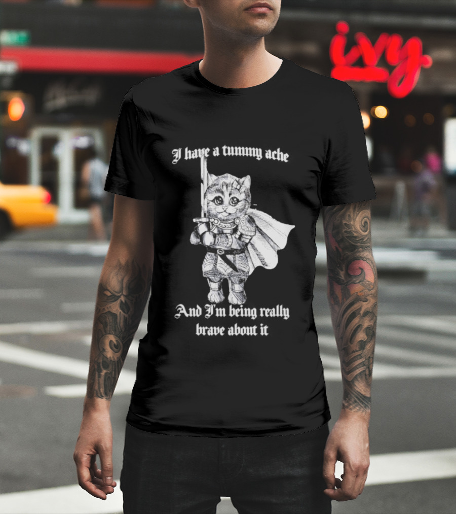 I Have A Tummy Ache And I'm Being Really Brave About It Knight Cat With Sword T-Shirt