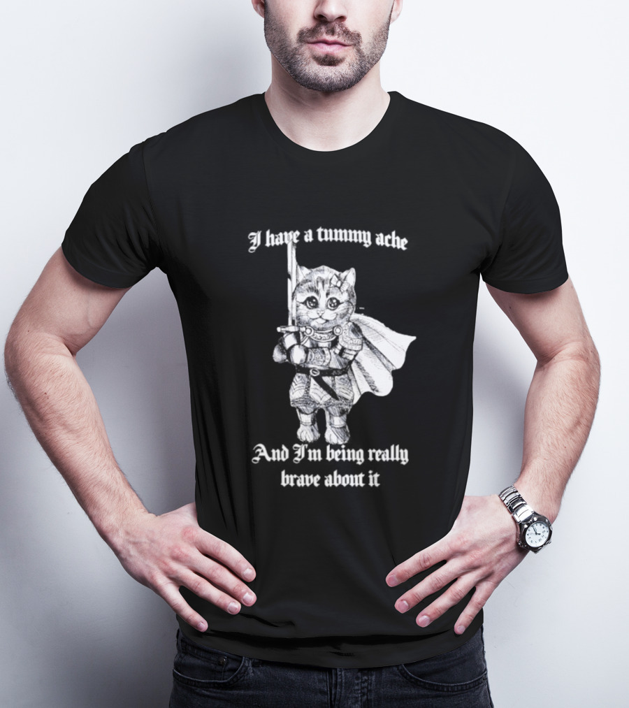 I Have A Tummy Ache And I'm Being Really Brave About It Knight Cat With Sword T-Shirt