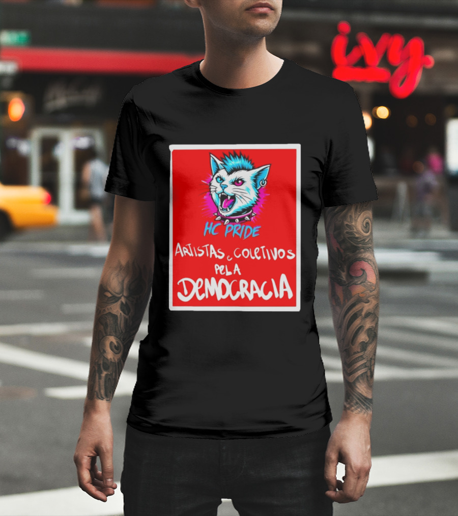 HC Pride Cat Rock Artistas E Coletivos Pela Democracia T-Shirt