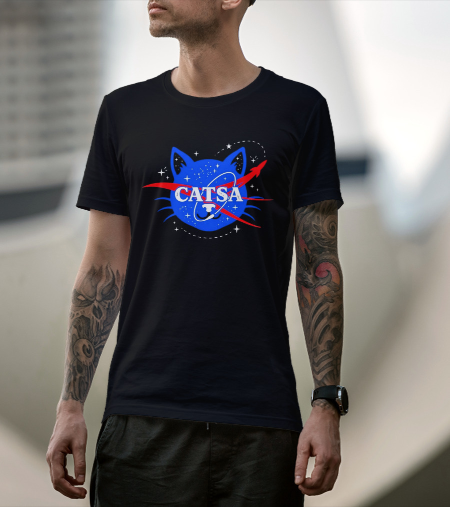 CATSA Space Cat NASA Science Logo Rocket Astronaut T-Shirt