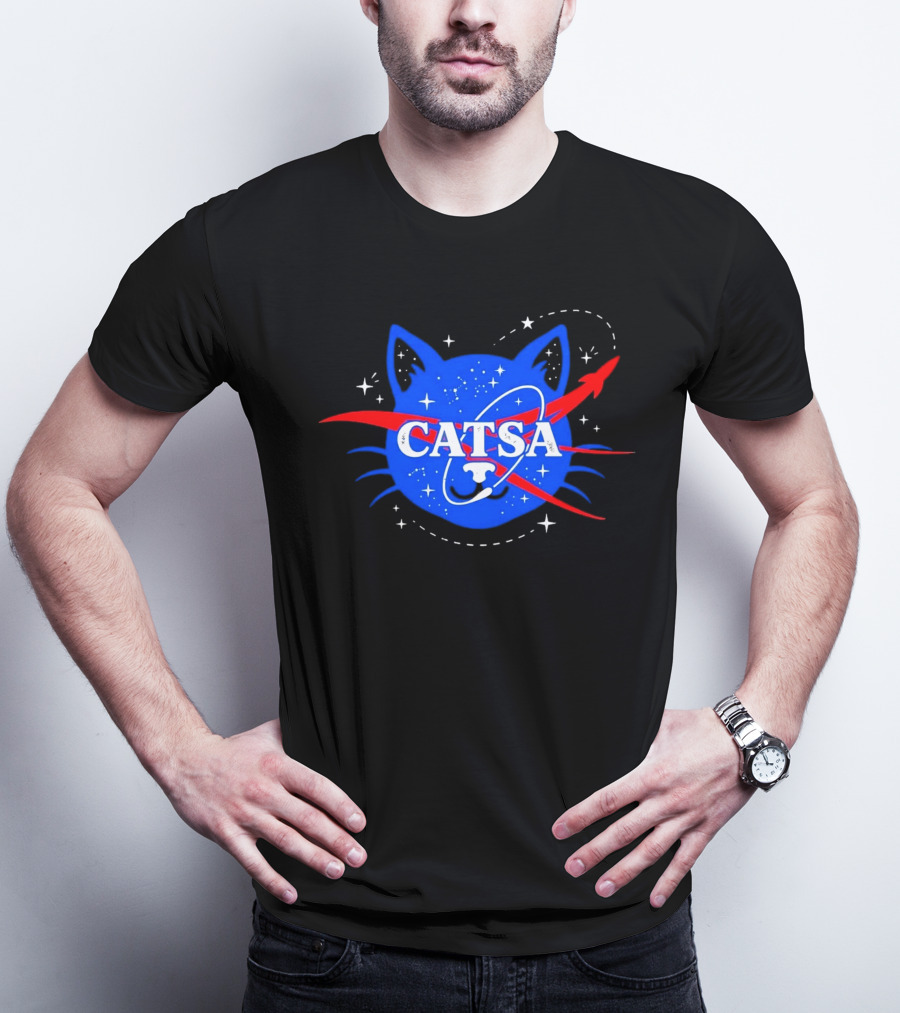 CATSA Space Cat NASA Science Logo Rocket Astronaut T-Shirt