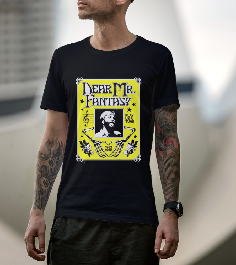 Dear Mr Fantasy Play Us A Tune 1952 1990 Skeleton Musician T-Shirt