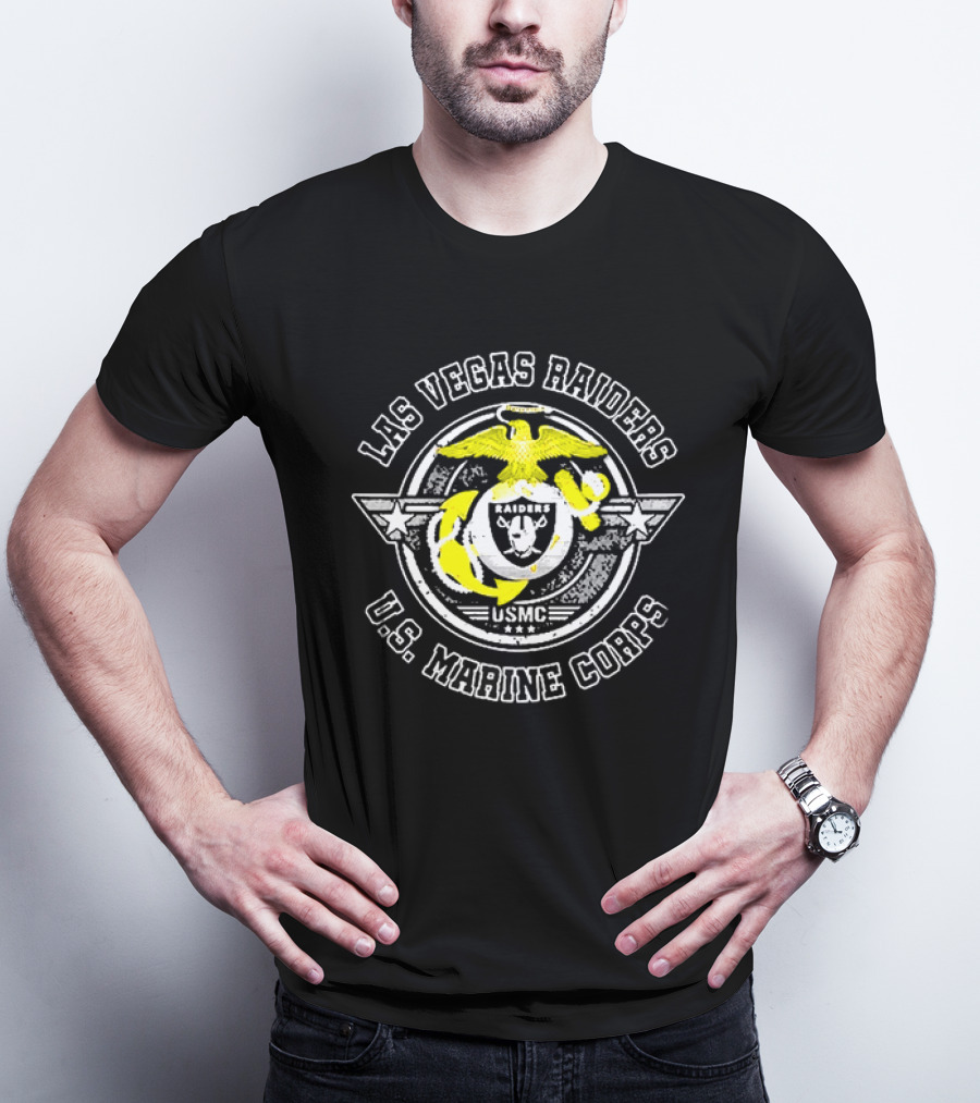 Las Vegas Raiders US Marine Corps USMC Winged Emblem Military Pride T-Shirt