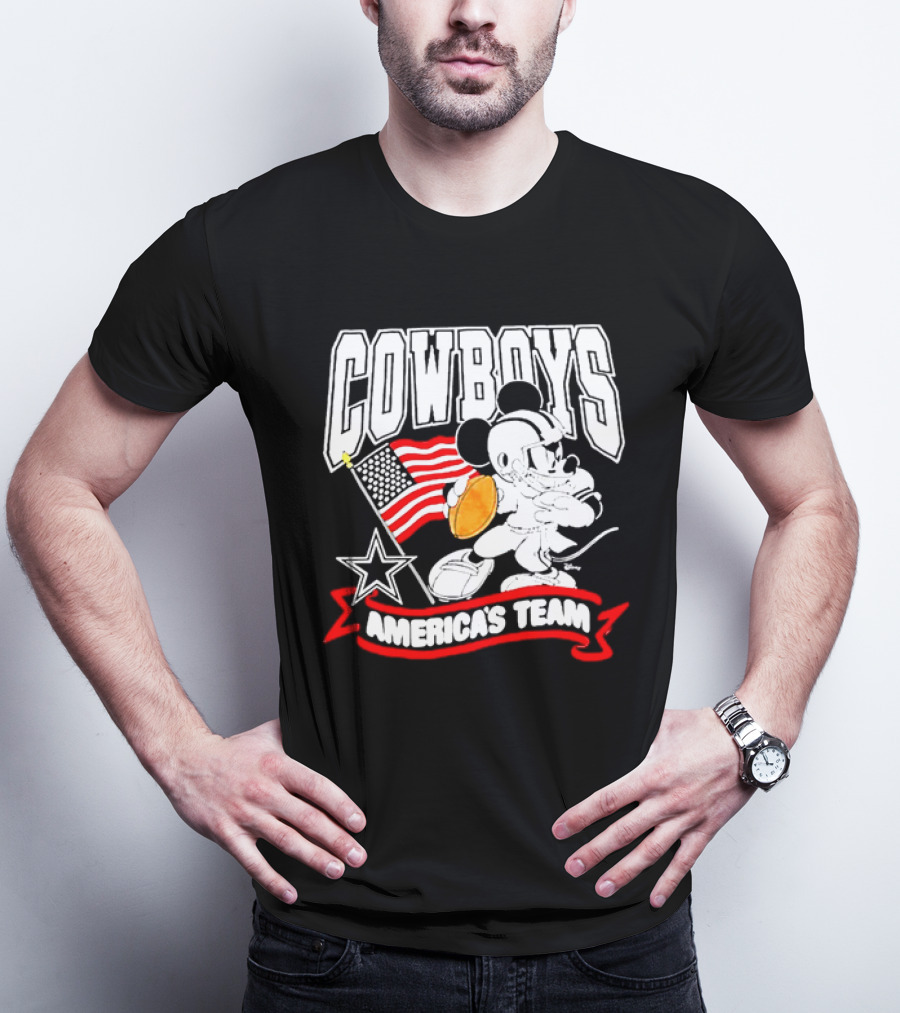 Cowboys Mickey Mouse Americans Team Flag Football T-Shirt