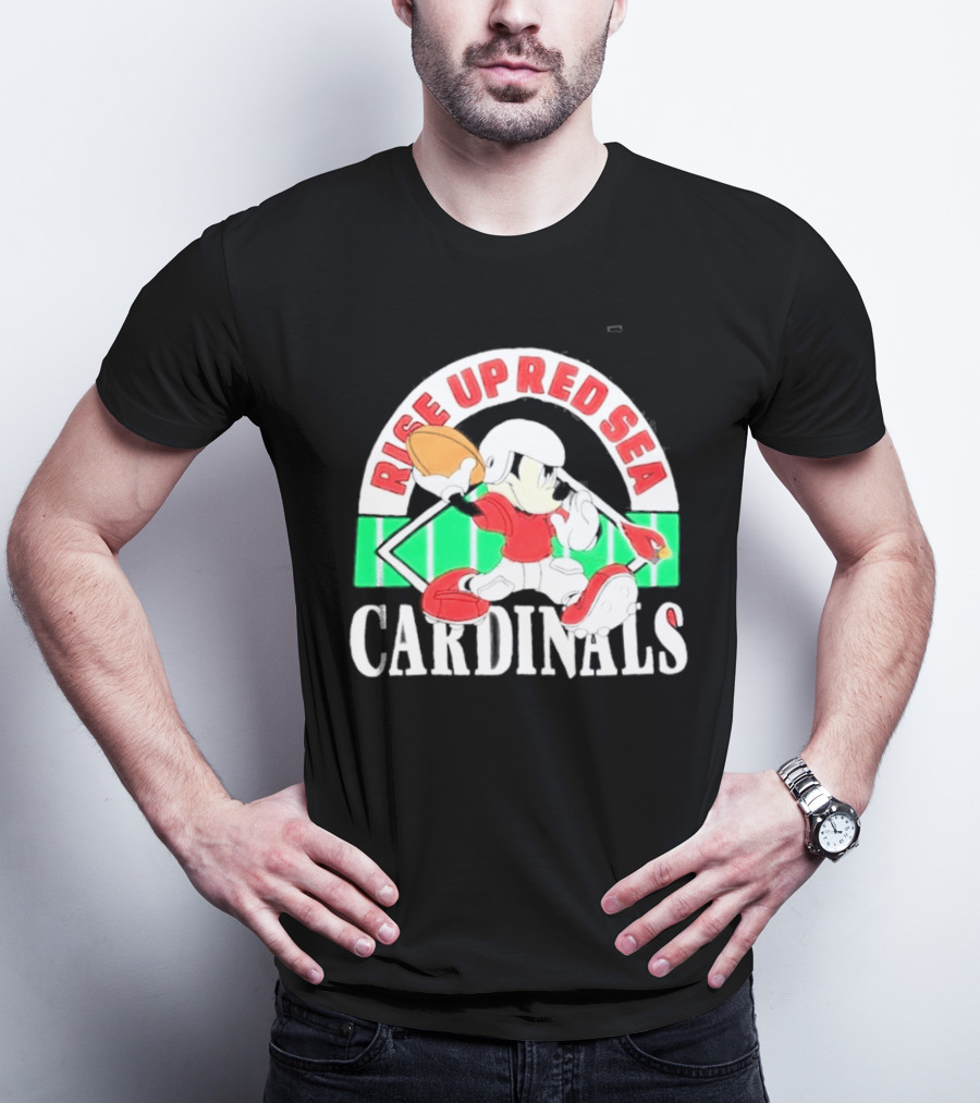 Rise Up Red Sea Cardinals Mickey Mouse Football Team Spirit T-Shirt