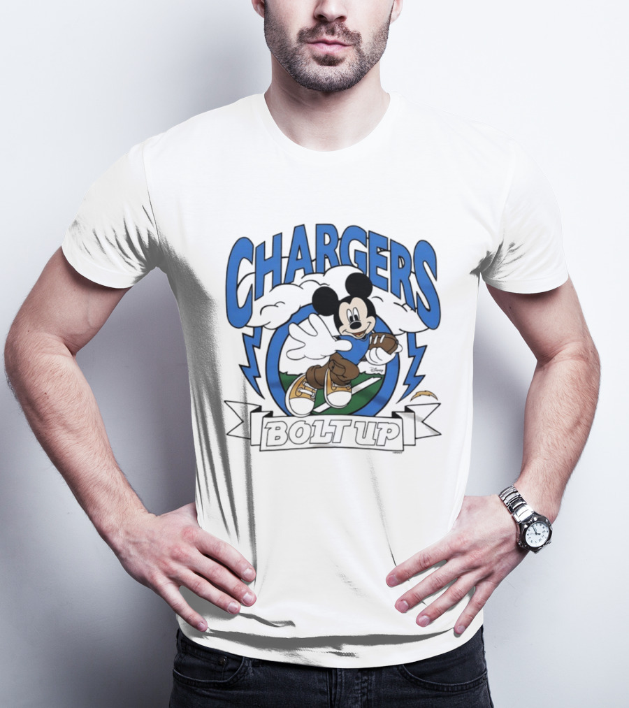 Los Angeles Chargers Mickey Mouse Bolt Up Football 2026 T-Shirt