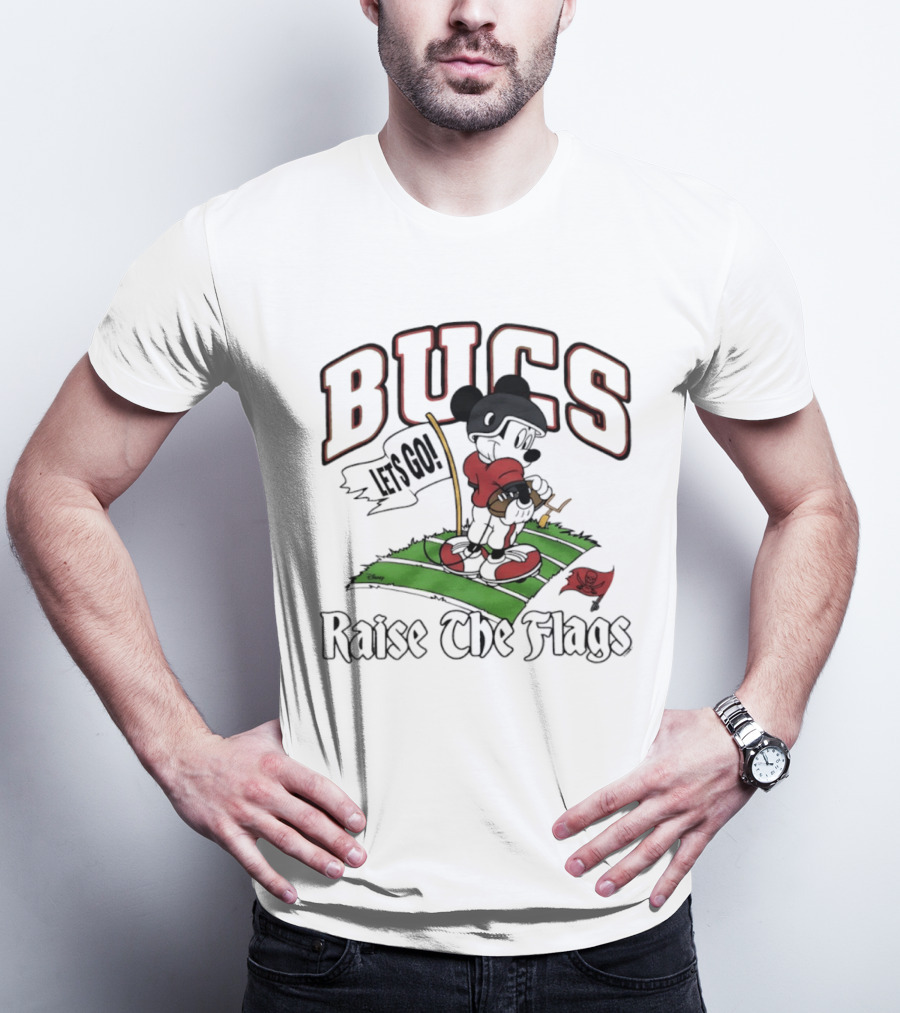 Bucs Raise The Flags Mickey Mouse Let's Go Tampa Bay Buccaneers T-Shirt