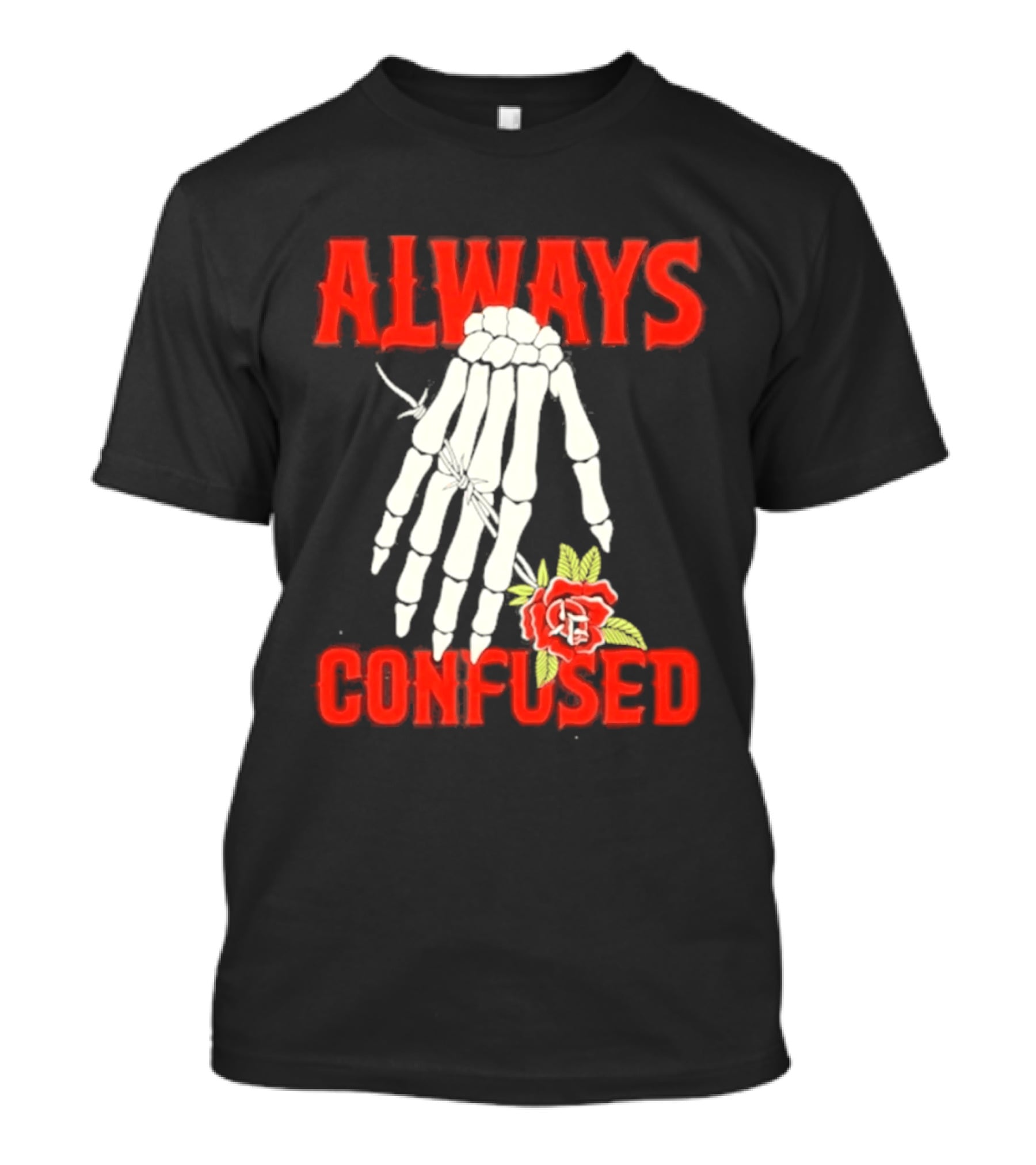 Always Confused Skeleton Hand Barbed Wire Rose T-Shirt