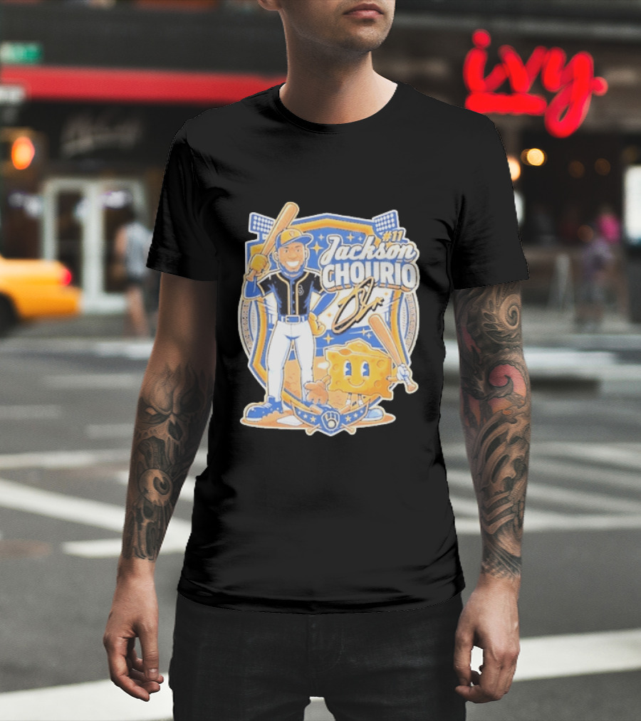 Milwaukee Brewers Jackson Chourio 11 Cartoon Cheese T-Shirt