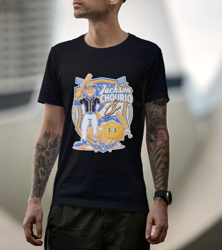 Milwaukee Brewers Jackson Chourio 11 Cartoon Cheese T-Shirt