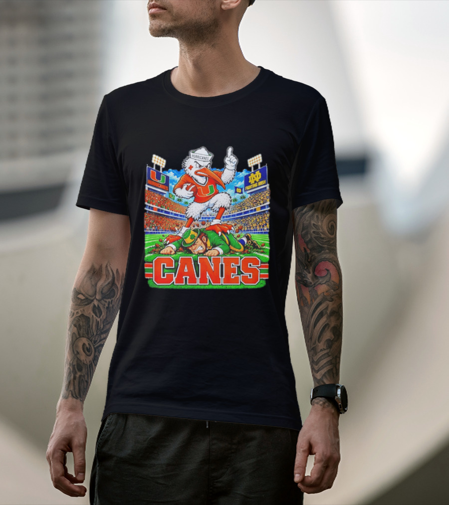 Miami Hurricanes Canes Vs Notre Dame Fighting Irish 2026 Victory Scene T-Shirt