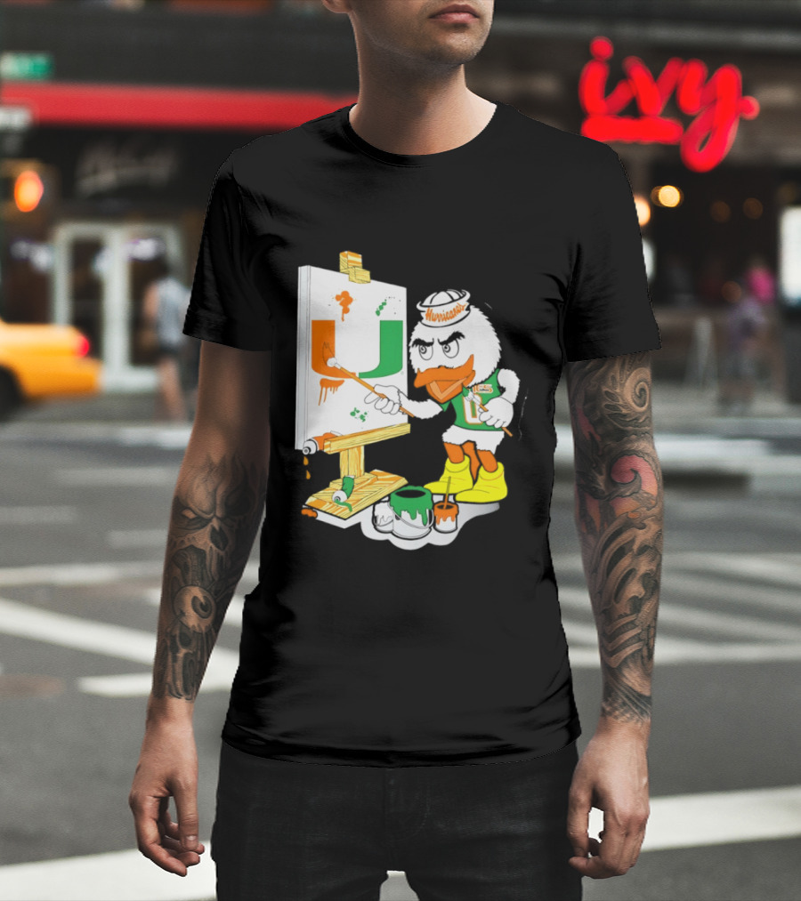 Miami Hurricanes Sebastian Mascot Painting Iconic U T-Shirt