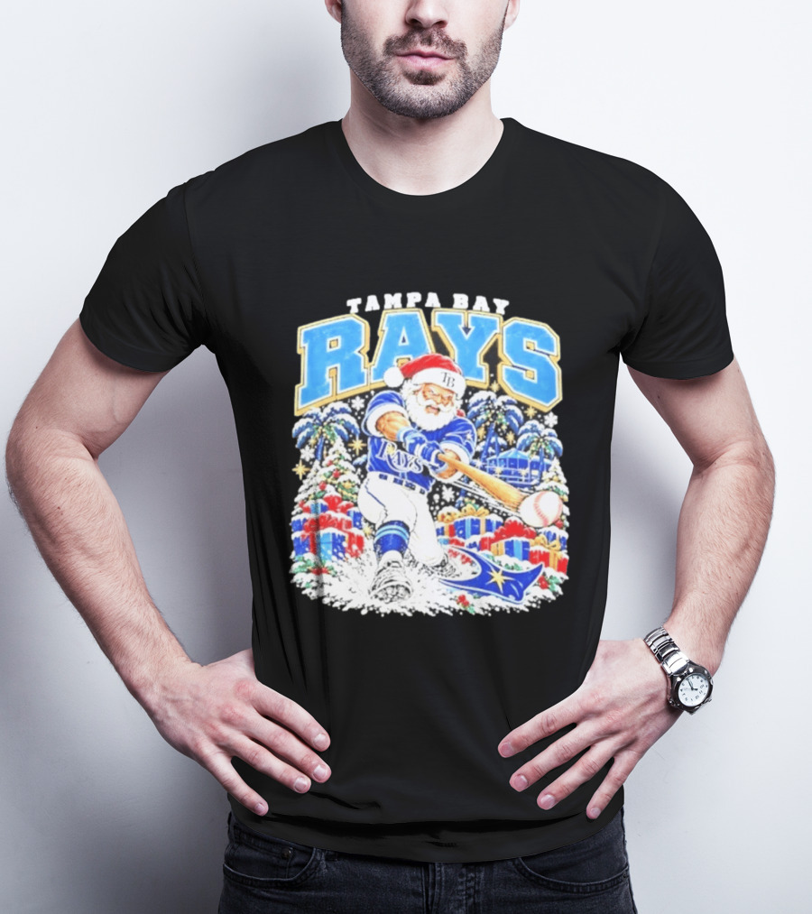 Santa Claus Tampa Bay Rays MLB Christmas 2026 Slugger Swing T-Shirt