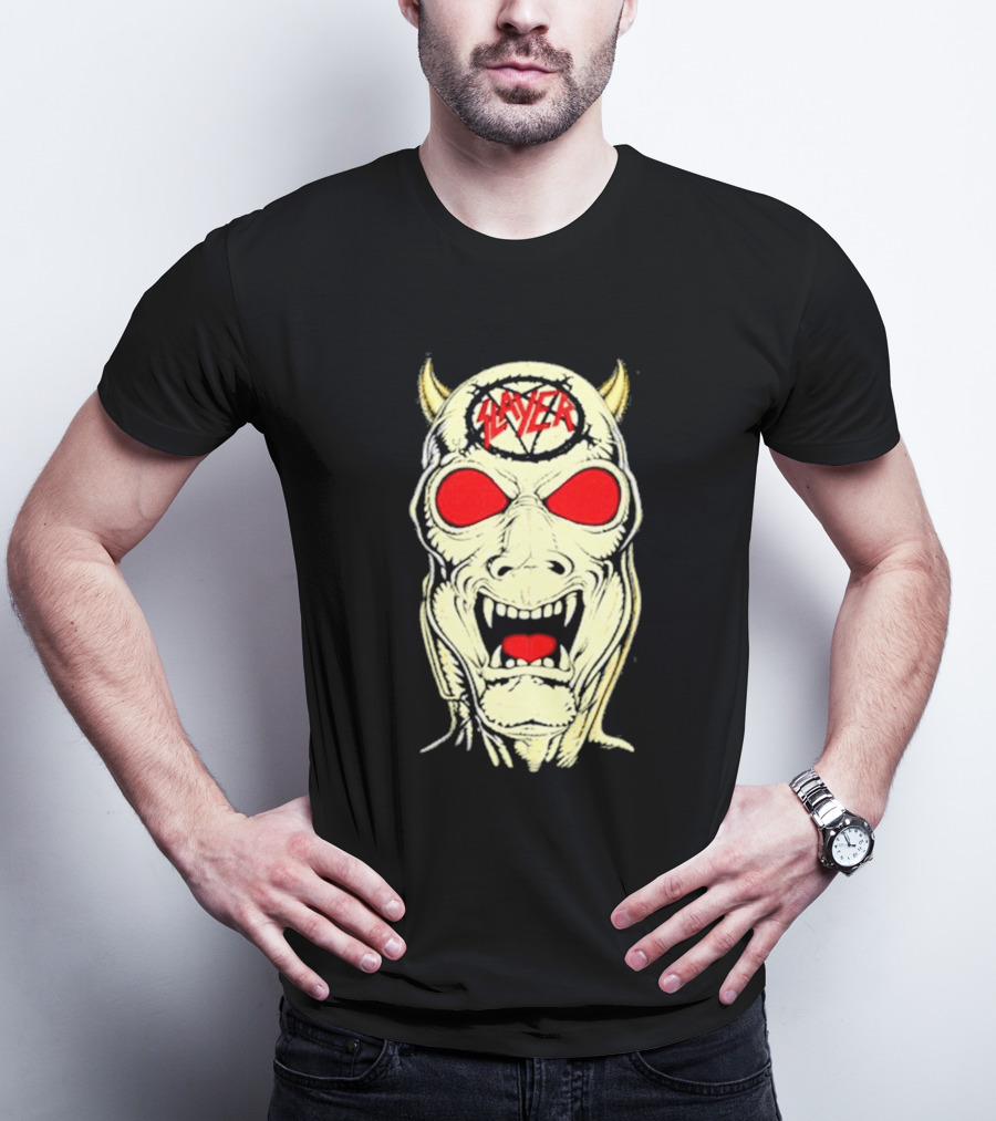 Slayer Criminally Insane Skull Red Eyes Demon Horns T-Shirt