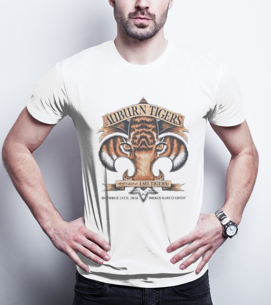 Auburn Tigers Vs LSU Tigers Football Oct 24th 2026 Jordan Hare Stadium Gameday Fleur De Lis Tiger T-Shirt