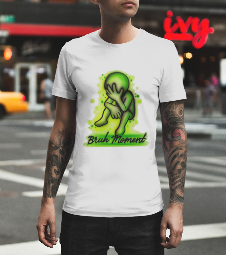 Bruh Moment Facepalm Green Airbrush Sitting Figure T-Shirt