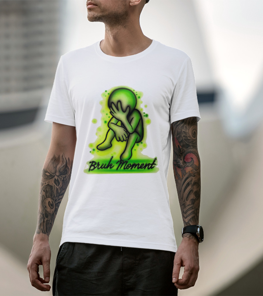Bruh Moment Facepalm Green Airbrush Sitting Figure T-Shirt