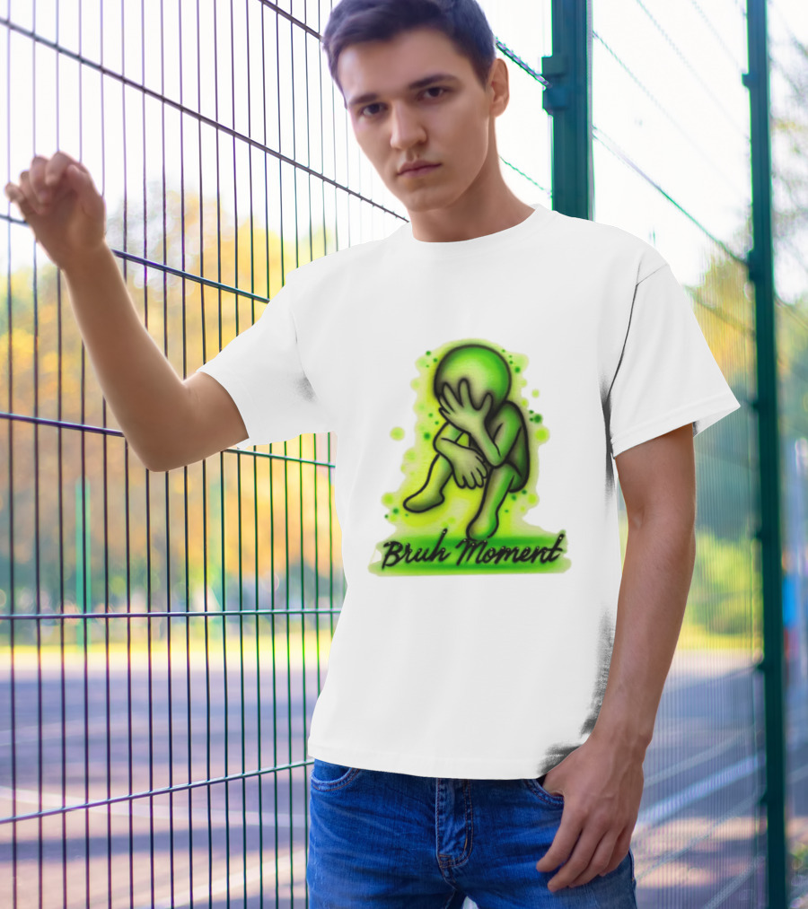 Bruh Moment Facepalm Green Airbrush Sitting Figure T-Shirt