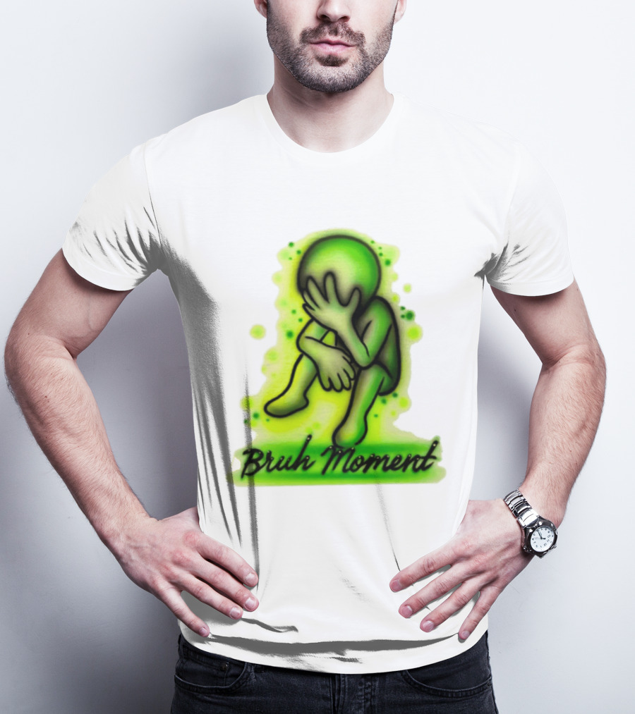 Bruh Moment Facepalm Green Airbrush Sitting Figure T-Shirt
