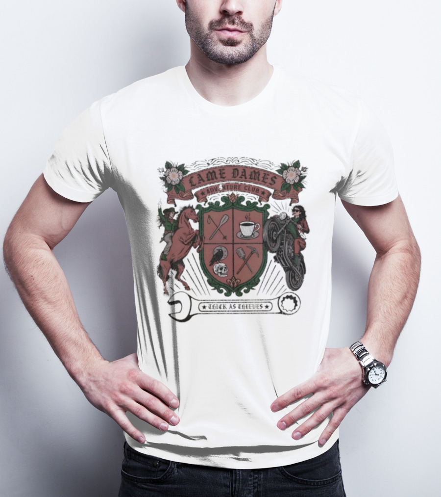 Lame Dames Adventure Club Crest Thick As Thieves T-Shirt