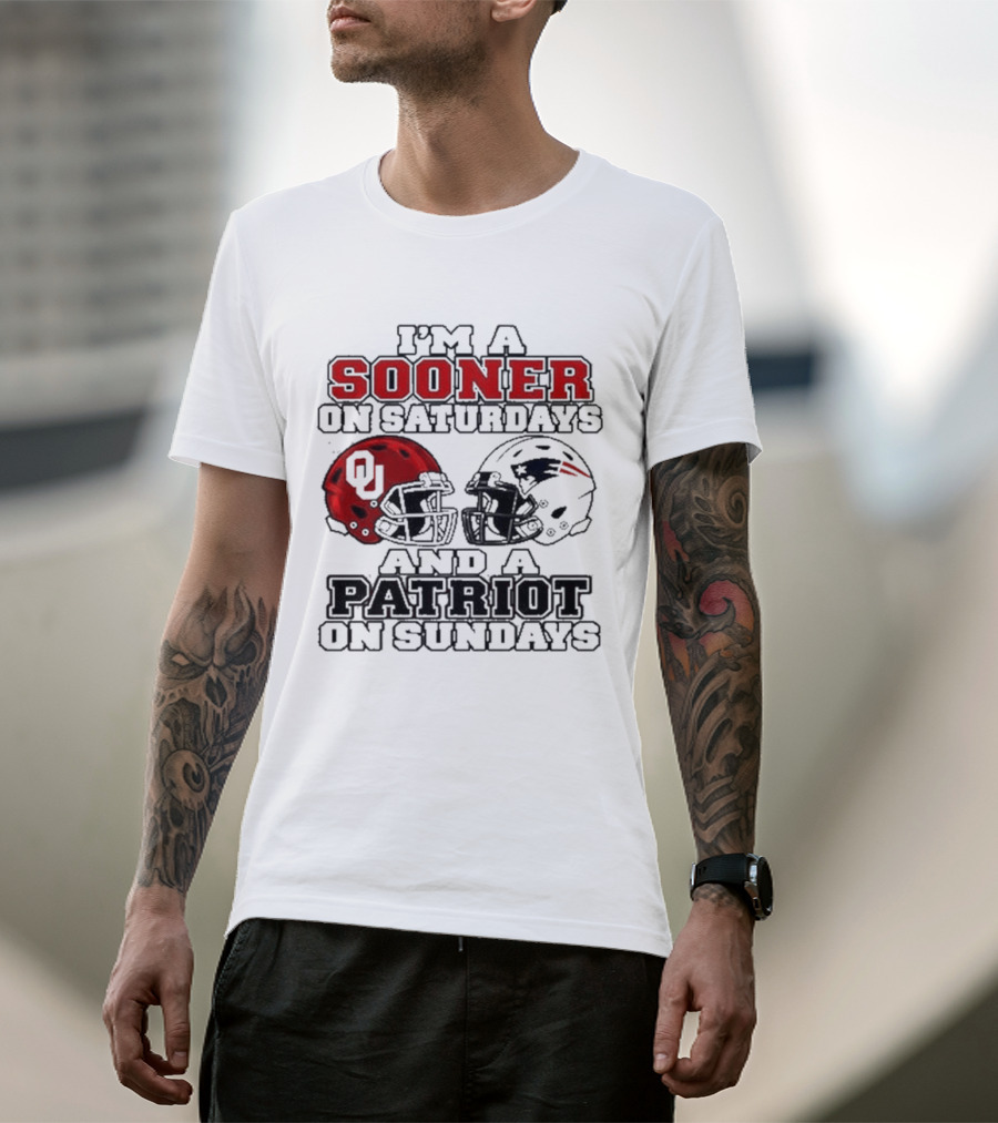 I'm A Sooner On Saturdays And A Patriot On Sundays Football Helmets T-Shirt