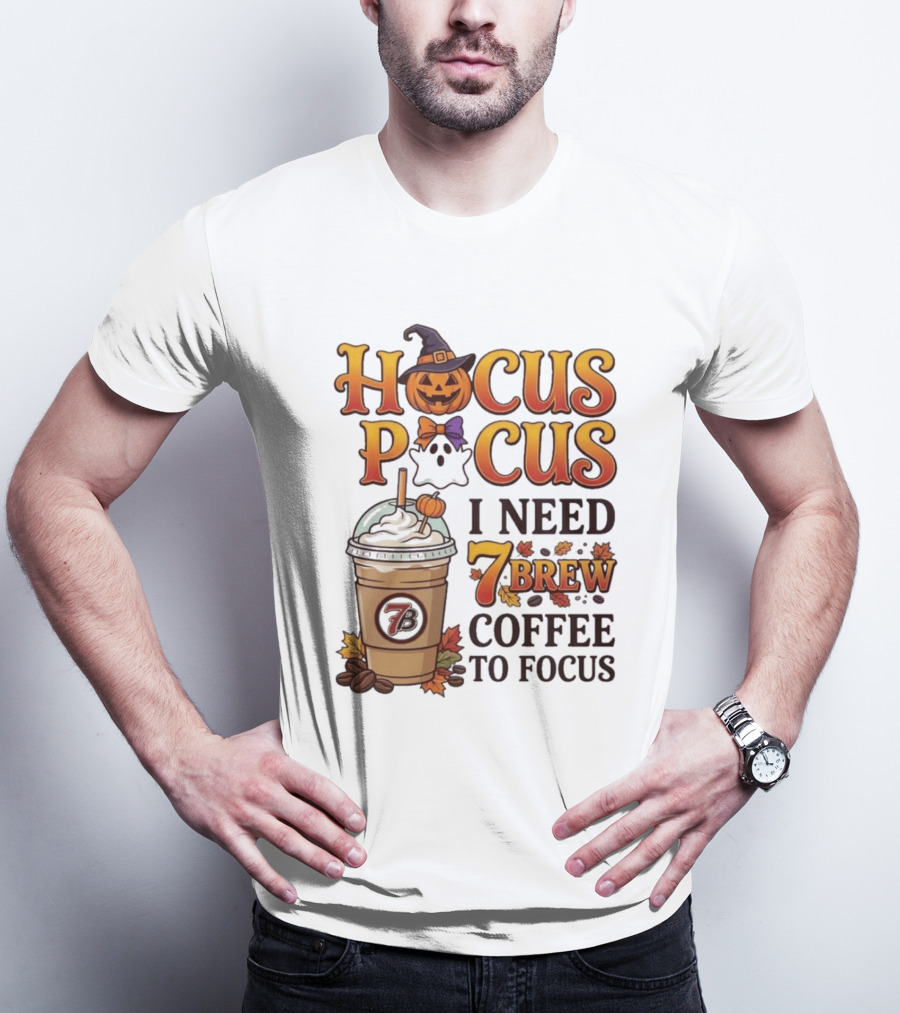 Hocus Pocus I Need 7 Brew Coffee To Focus Halloween Pumpkin Ghost T-Shirt