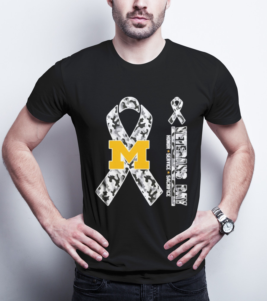 Michigan Wolverines M Logo Camouflage Ribbon Veterans Day 2026 Honor Service Sacrifice T-Shirt