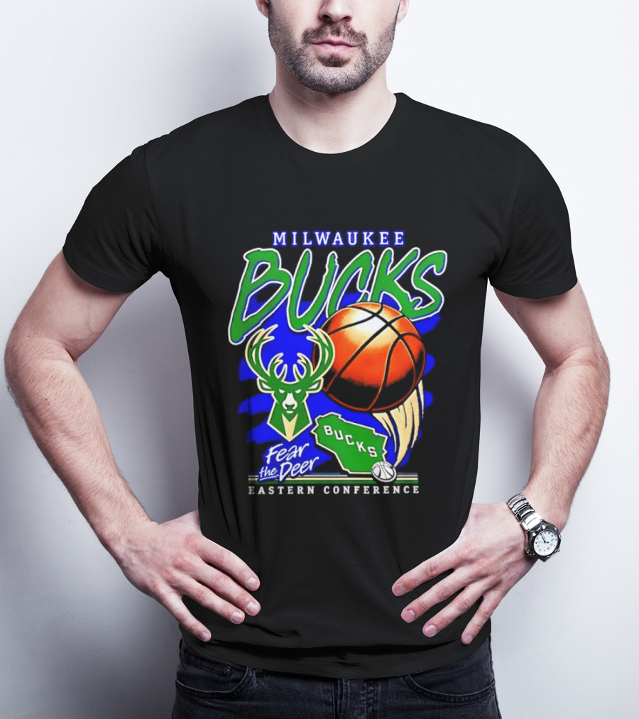 Milwaukee Bucks Fear The Deer Basketball Eastern Conference Wisconsin Map T-Shirt