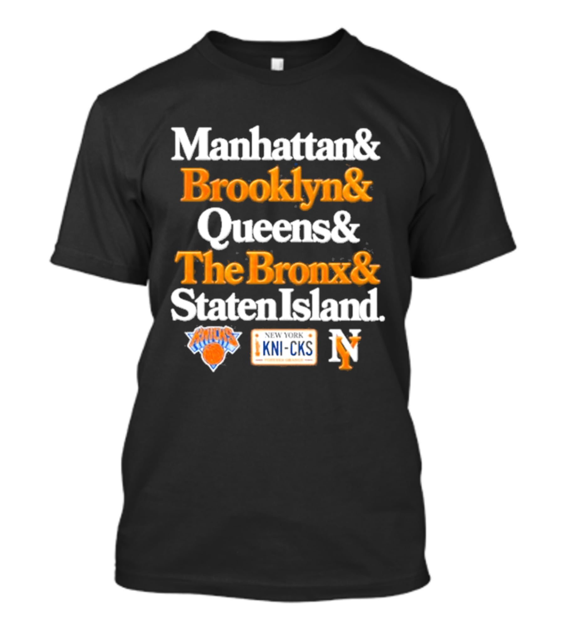 NYC Manhattan Brooklyn Queens Bronx Staten Island Knicks License Plate NY T-Shirt