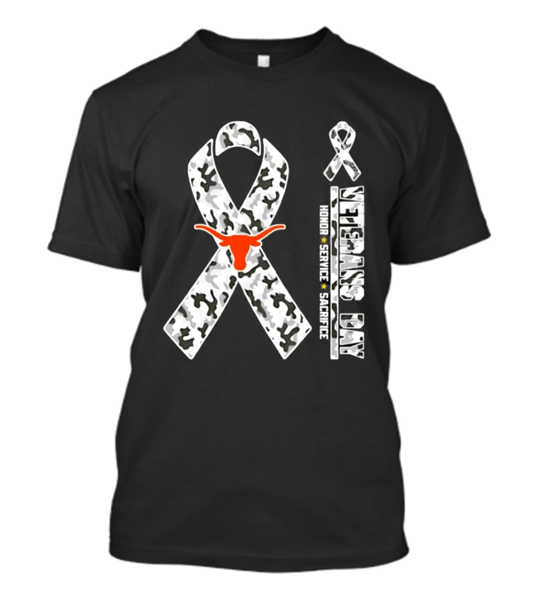 Texas Longhorns Camo Ribbon Veterans Day Honor Service Sacrifice T-Shirt