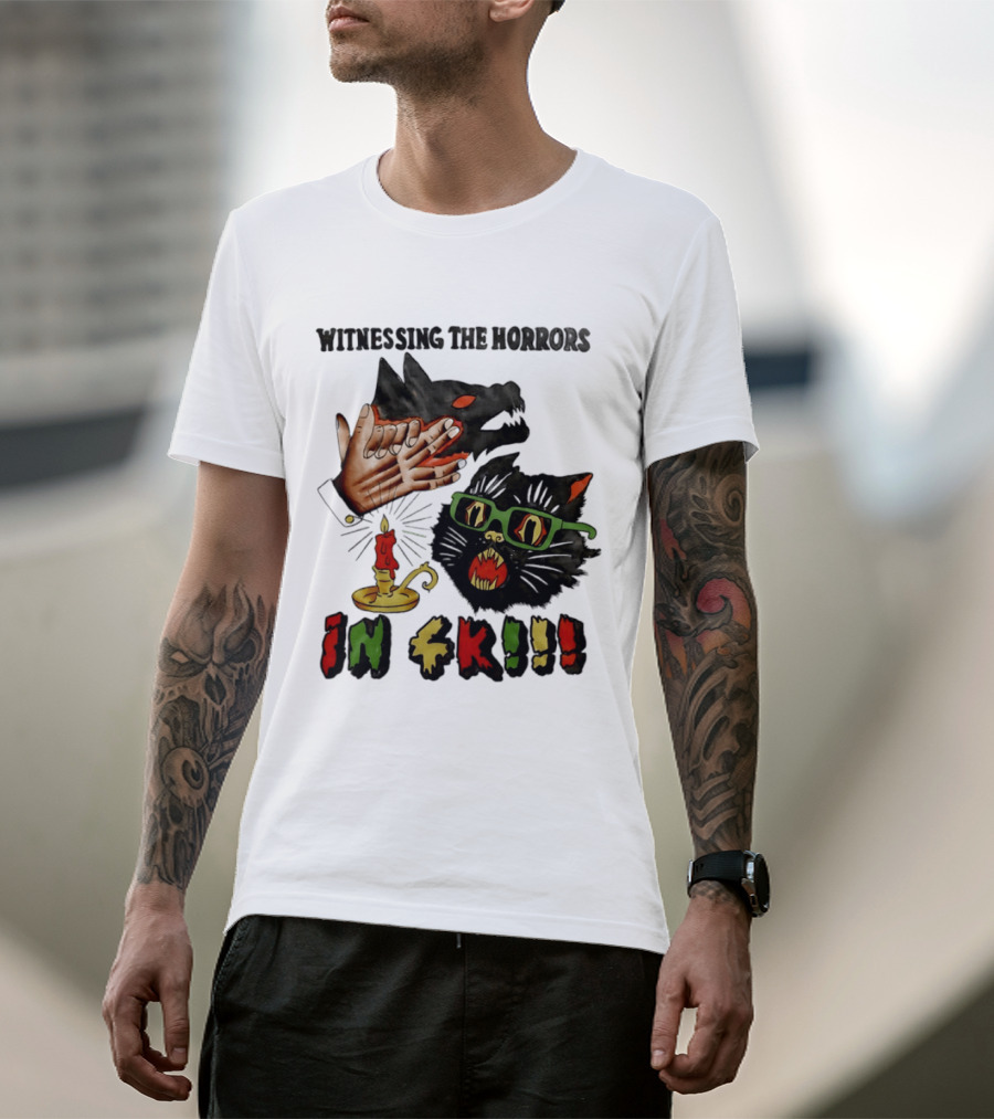 Witnessing The Horrors Horror Cat Candle In 4K T-Shirt