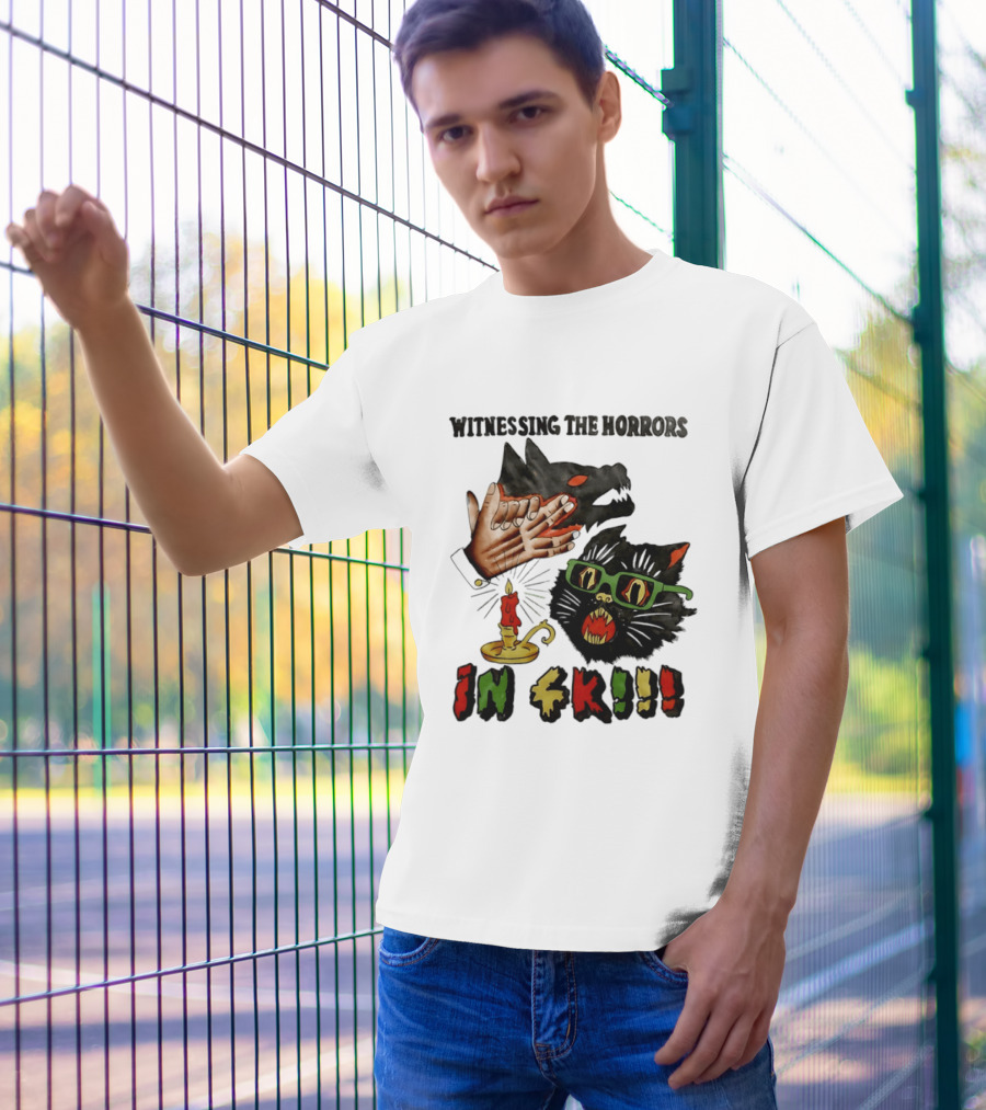 Witnessing The Horrors Horror Cat Candle In 4K T-Shirt