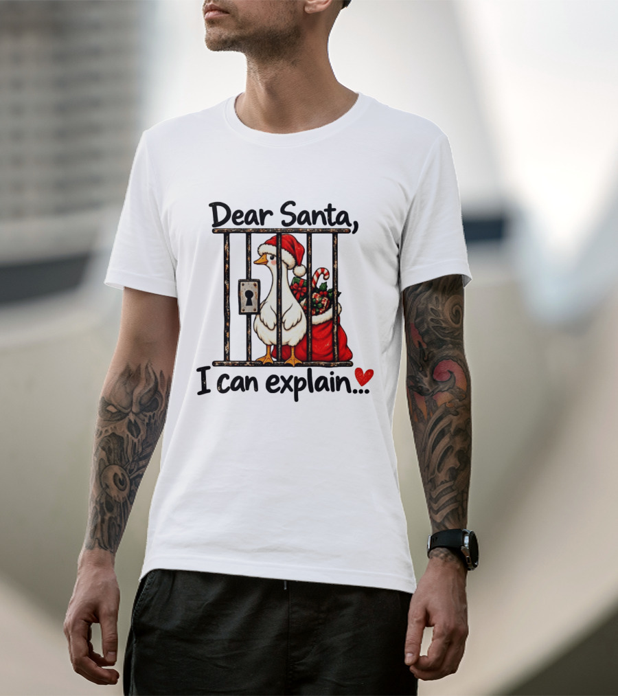 Dear Santa I Can Explain Christmas Goose Santa Hat Candy Cane T-Shirt