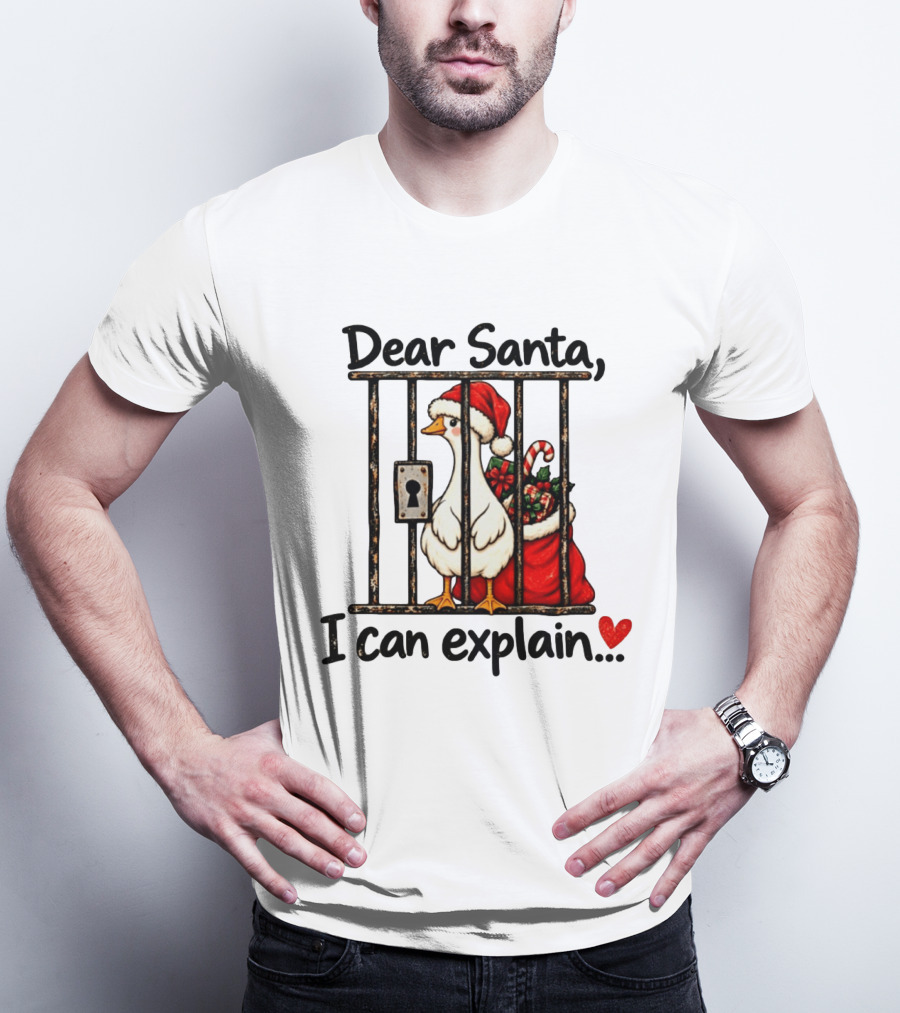 Dear Santa I Can Explain Christmas Goose Santa Hat Candy Cane T-Shirt