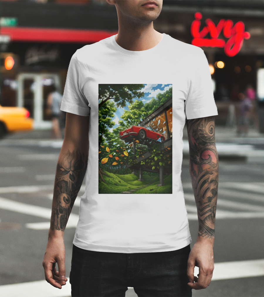 FIB I'll Take It I Want It Red Car Breaking Glass Forest Scene T-Shirt